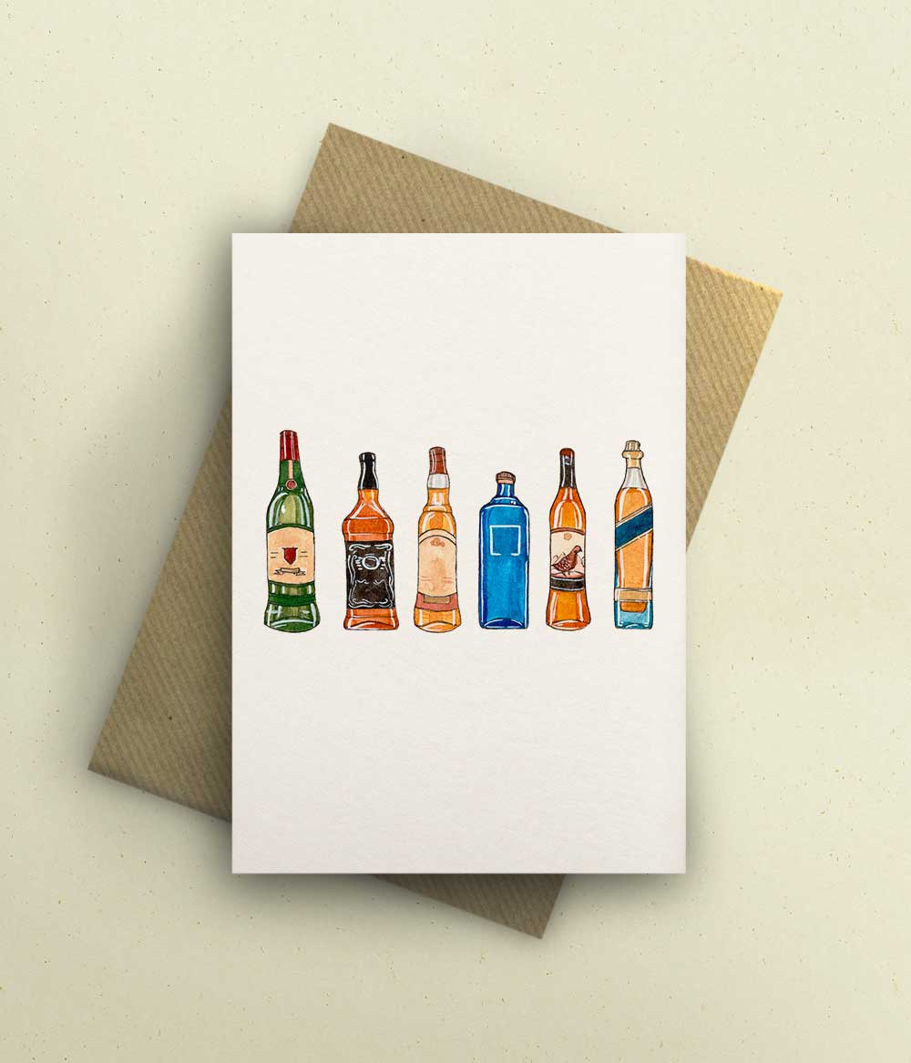 Whiskey Bottles Card – bytillyillustration