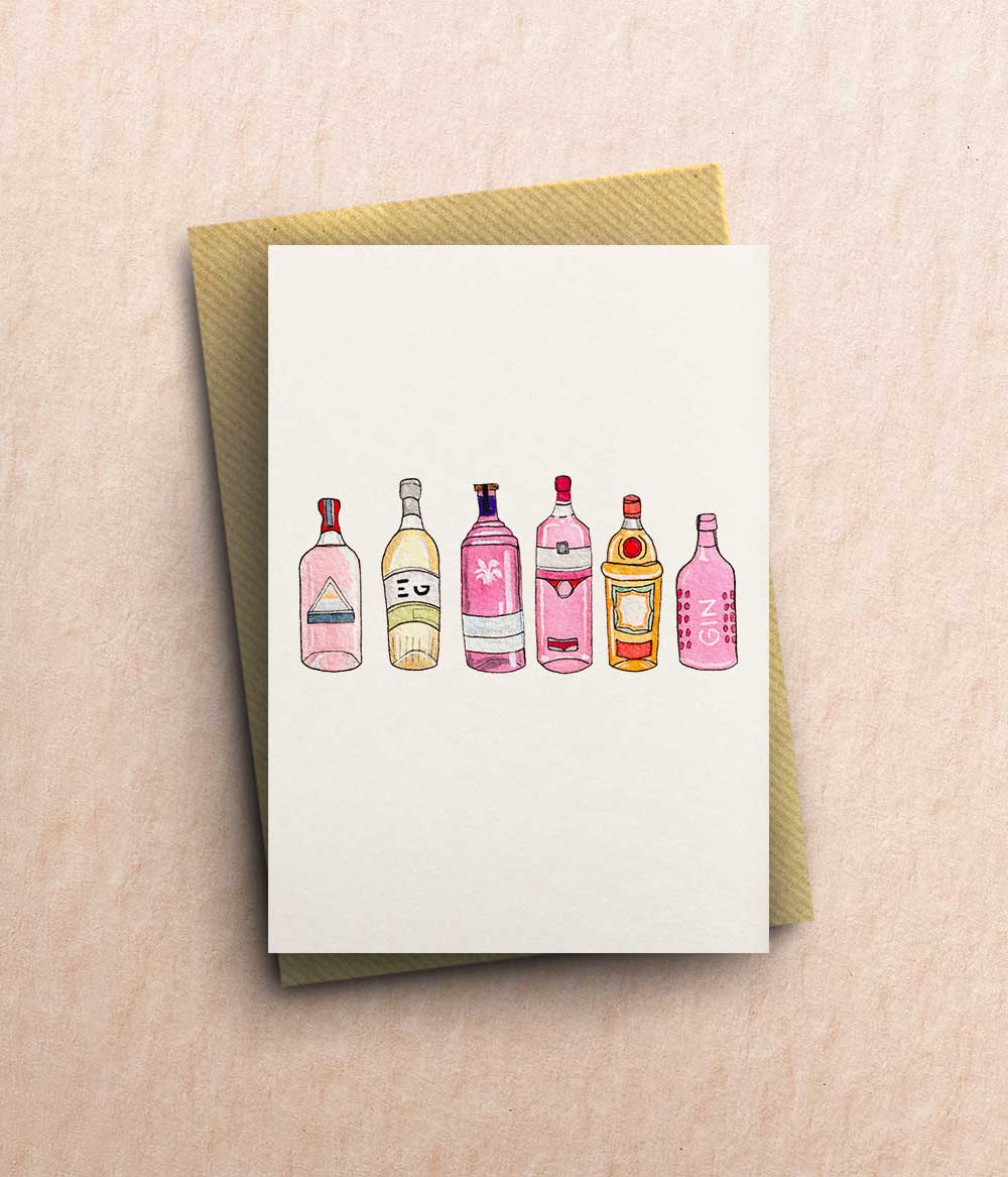 Flavoured Gin Bottles Card – bytillyillustration